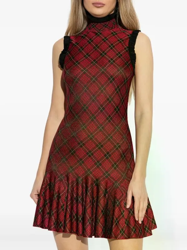 Alexander McQueen Ruffled Tartan Mini Dress - Red