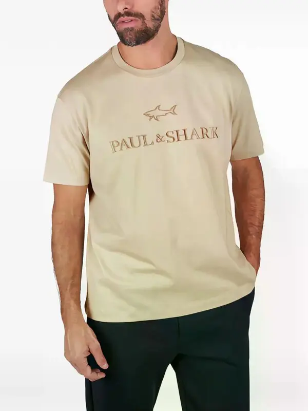 Paul & Shark Logo-embroidered Cotton Jersey T-shirt - Neutrals