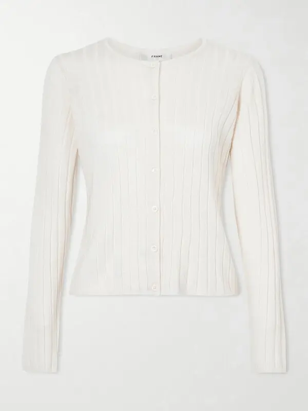 FRAME Ribbed Cashmere And Silk-blend Cardigan