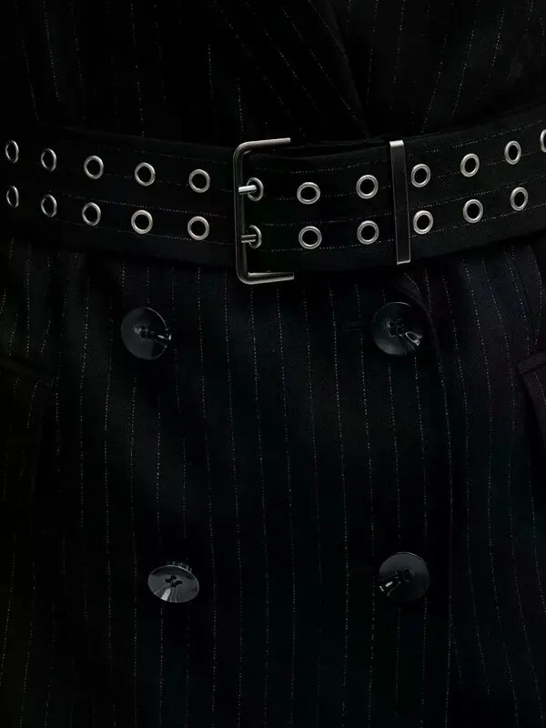 Sisley Pinstripe Belted V-neck Jacket