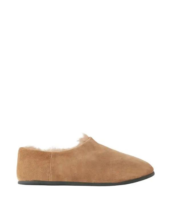 CHRISTEN Shearling-lined Suede Slippers - Neutrals