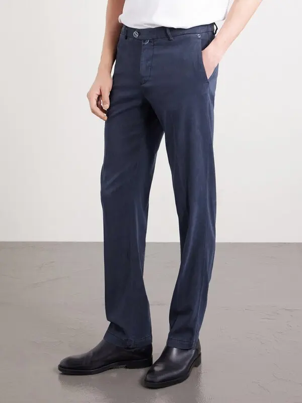 Kiton Straight-leg Lyocell-blend Twill Trousers - Blue