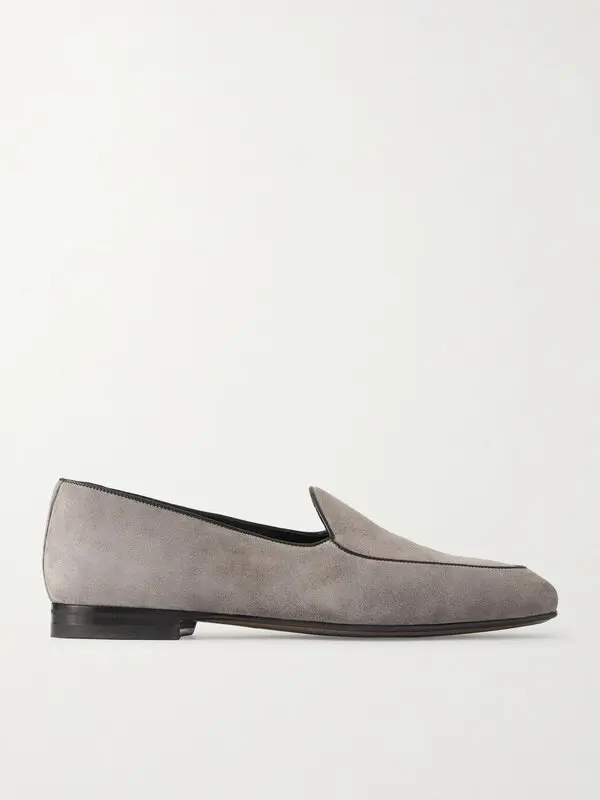 Manolo Blahnik Modena Leather-trimmed Suede Loafers
