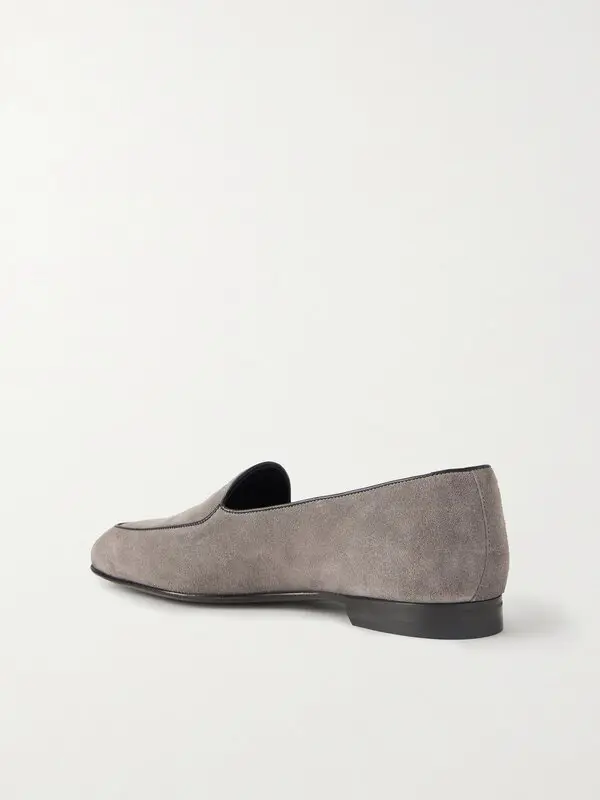 Manolo Blahnik Modena Leather-trimmed Suede Loafers