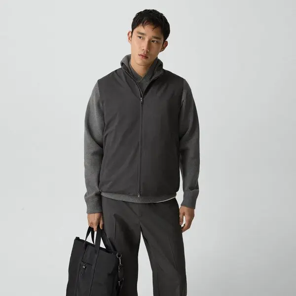 Theory Motion Wool Zip Up Vest - Charcoal Melange