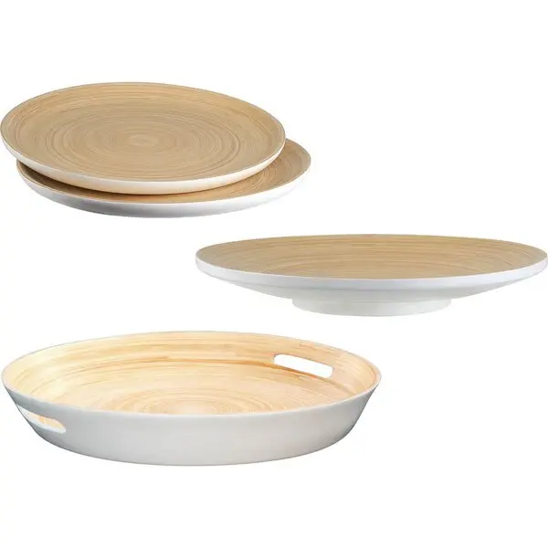 LEXA 4 Piece Serving Tray & Plate Set - White