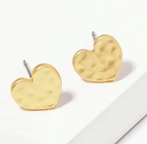 ERIN MCDERMOTT JEWELRY With Love Hammered Gold Heart Earrings - Metallic Gold