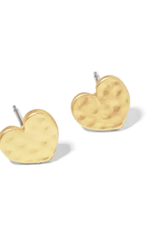 ERIN MCDERMOTT JEWELRY Hammered Heart Stud Earrings - Metallic Gold