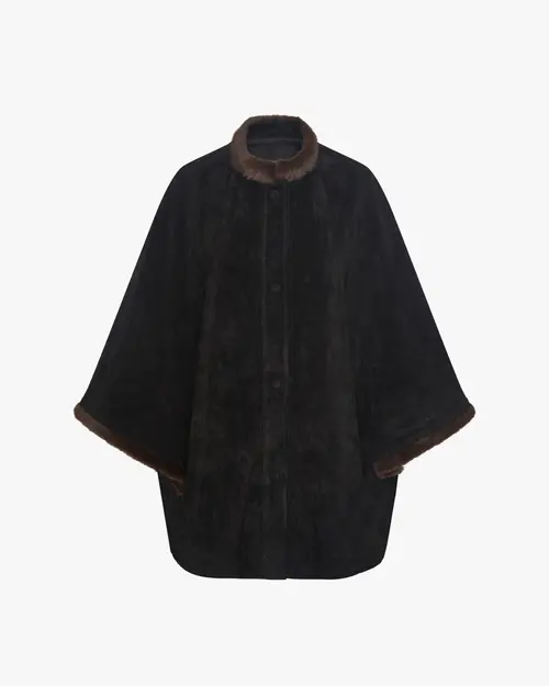 WeWoreWhat Suede Poncho With Faux Fur Trim