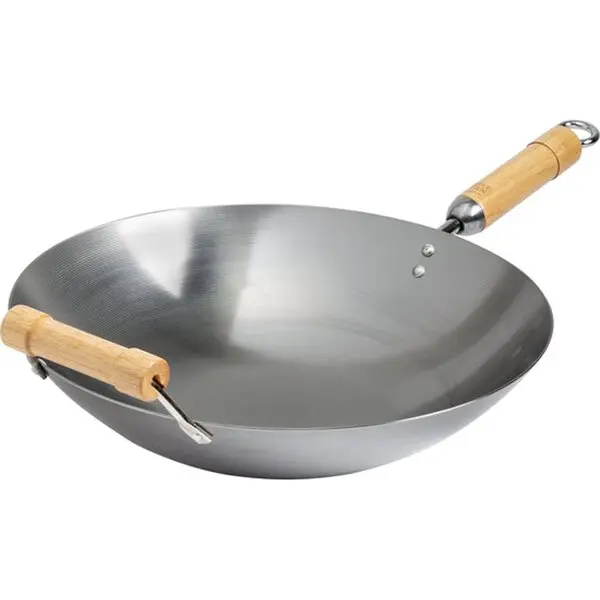JOYCE CHEN Round Bottom Carbon Steel Wok With Birch Handles - Metallic Silver