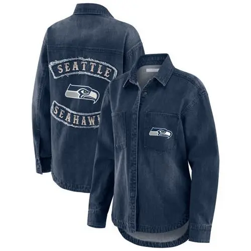 WEAR BY ERIN ANDREWS Seattle Seahawks Oversized Shacket - Denim