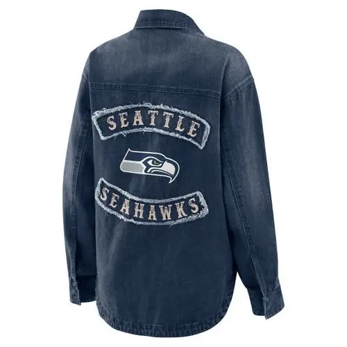 WEAR BY ERIN ANDREWS Seattle Seahawks Oversized Shacket - Denim
