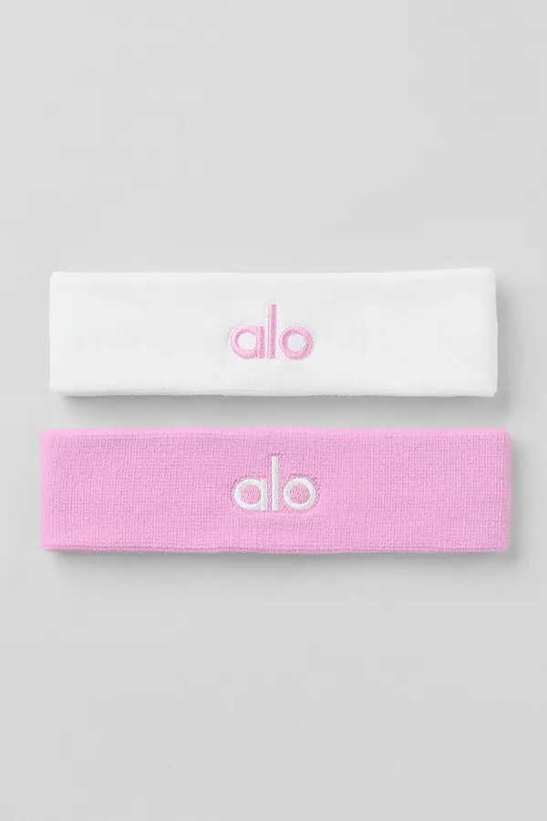 Alo Yoga Glow Terry Cloth Sweatband 2 Pack - Candy Heart Pink/white