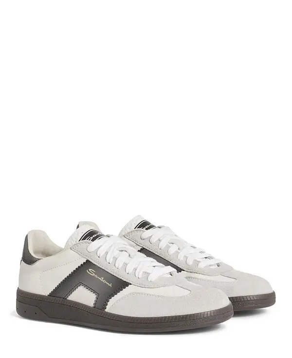 Santoni Leather And Suede Sneakers - White