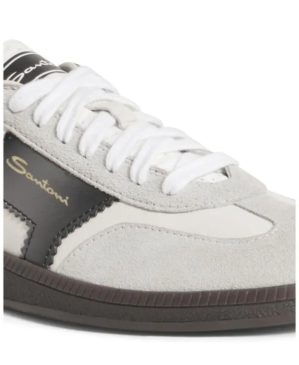 Santoni Leather And Suede Sneakers - White