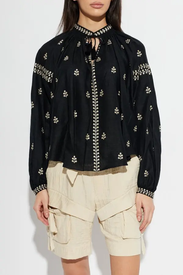 Isabel Marant Étoile Rodis Embroidered Silk Shirt - Black