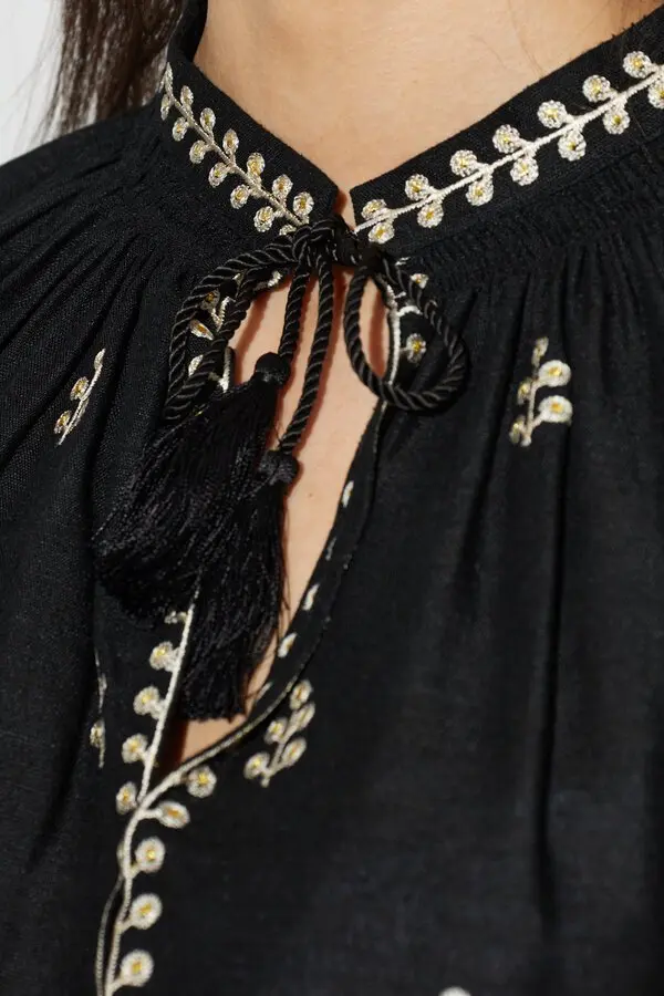 Isabel Marant Étoile Rodis Embroidered Silk Shirt - Black