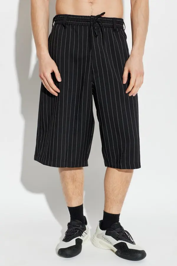 Y3 Pinstripe Pattern Knee-length Shorts - Black