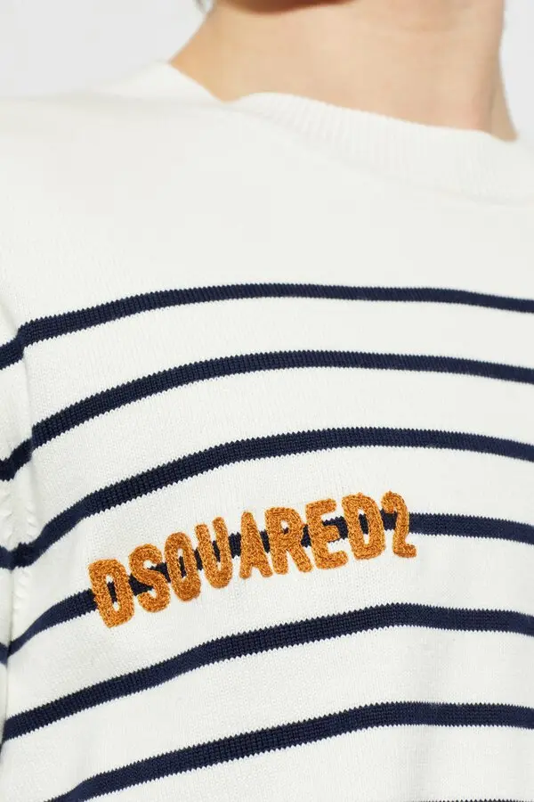 Dsquared2 Striped Logo Sweater - White