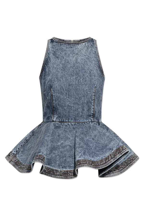 Alaïa Denim Peplum Top - Blue