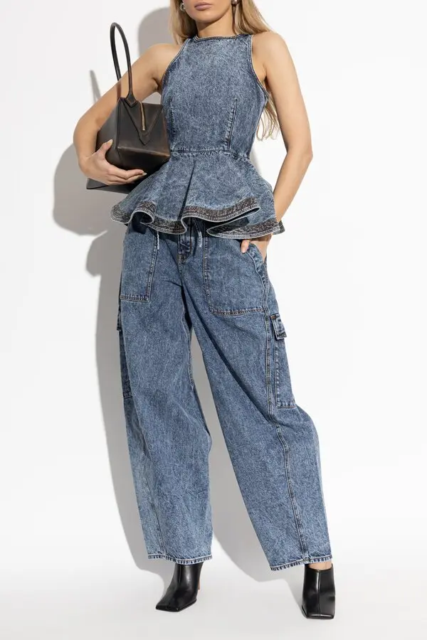 Alaïa Denim Peplum Top - Blue