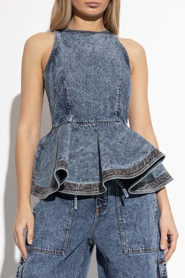 Alaïa Denim Peplum Top - Blue