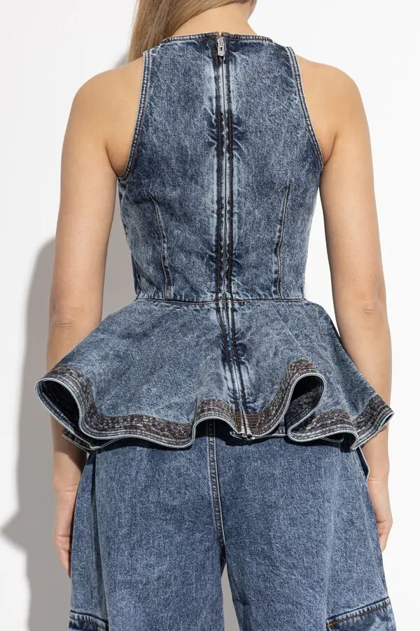 Alaïa Denim Peplum Top - Blue