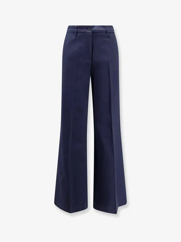 Aspesi Stretch Cotton Wide Leg Trousers - Blue