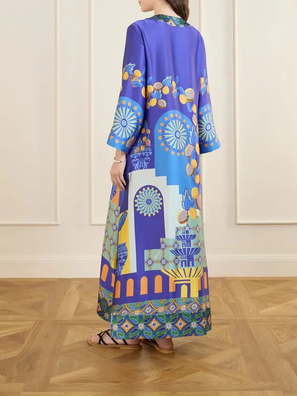 CRISTIANO MARCHELI Teresa Printed Silk-blend Satin Kaftan