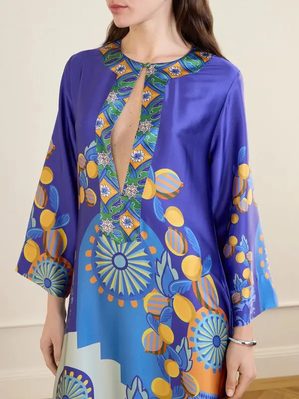 CRISTIANO MARCHELI Teresa Printed Silk-blend Satin Kaftan