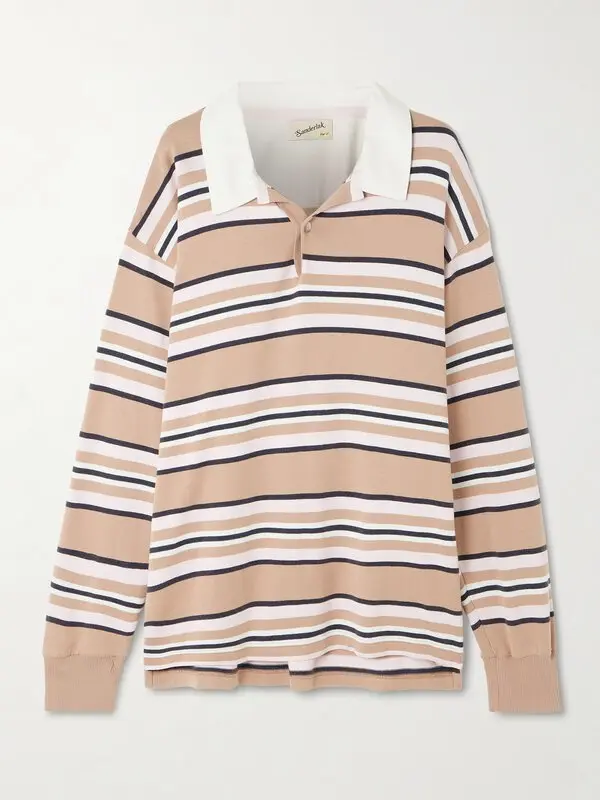 SANDERLAK Striped Cotton-jersey Polo Shirt