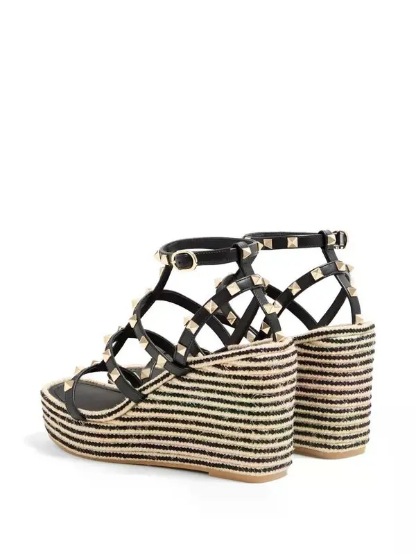 Valentino Garavani Rockstud Striped Espadrille Wedges