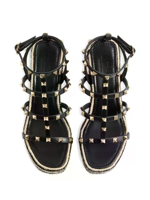 Valentino Garavani Rockstud Striped Espadrille Wedges