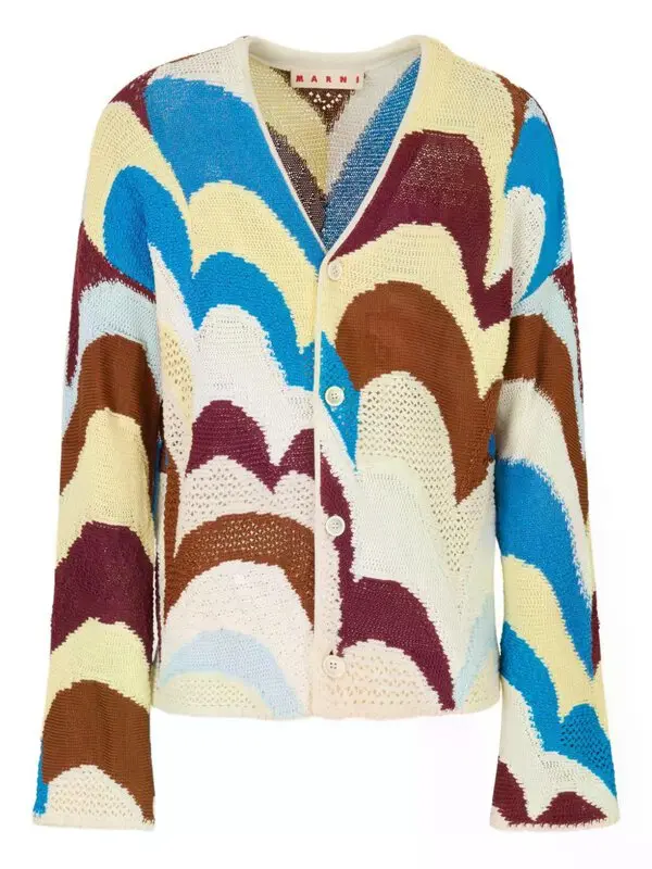 Marni Patterned Knitted Cardigan - Blue
