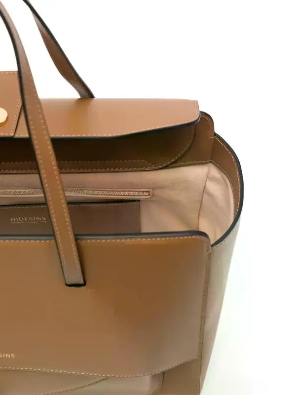 HIDESINS Leather Flap Tote Bag - Brown
