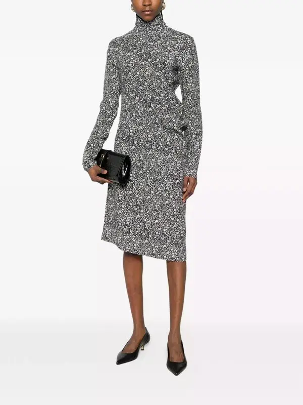 TOTEME Floral Print Twist Dress - Black