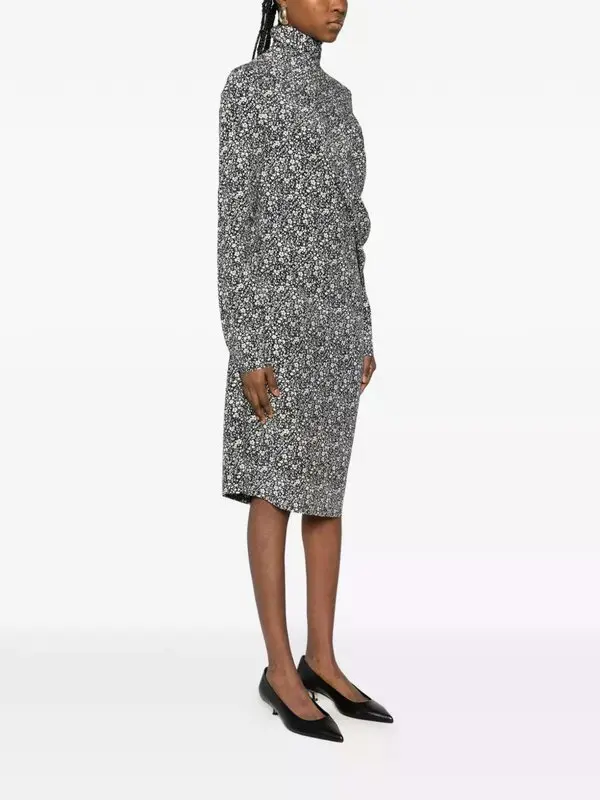 TOTEME Floral Print Twist Dress - Black
