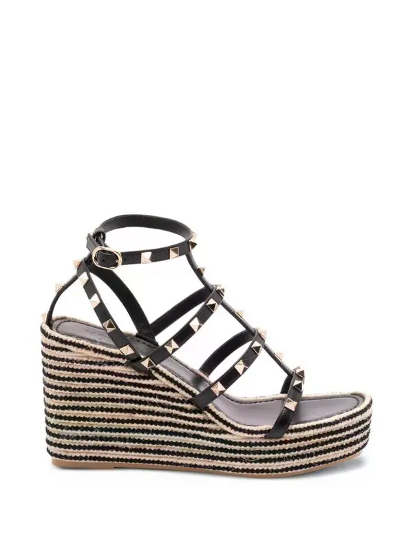 Valentino Garavani Rockstud Espadrille Platform Sandals - Black