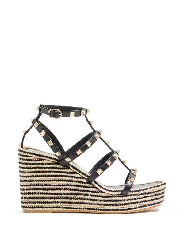 Valentino Garavani Rockstud Espadrille Platform Sandals - Black