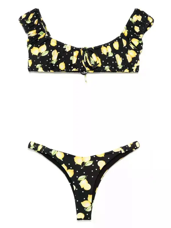 LESLIE AMON Lemon-print Bikini - Black
