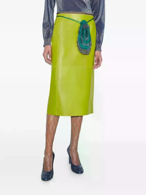 Tory Burch Leather Pencil Midi Skirt