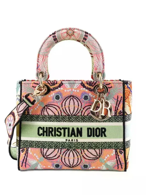 Dior Lady D-lite Bag Embroidered Canvas Medium Satchel - Multicolour