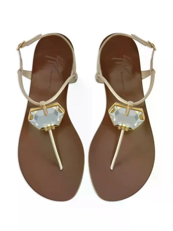 GIUSEPPE ZANOTTI Patrice Crystal Flat Sandals - Neutrals
