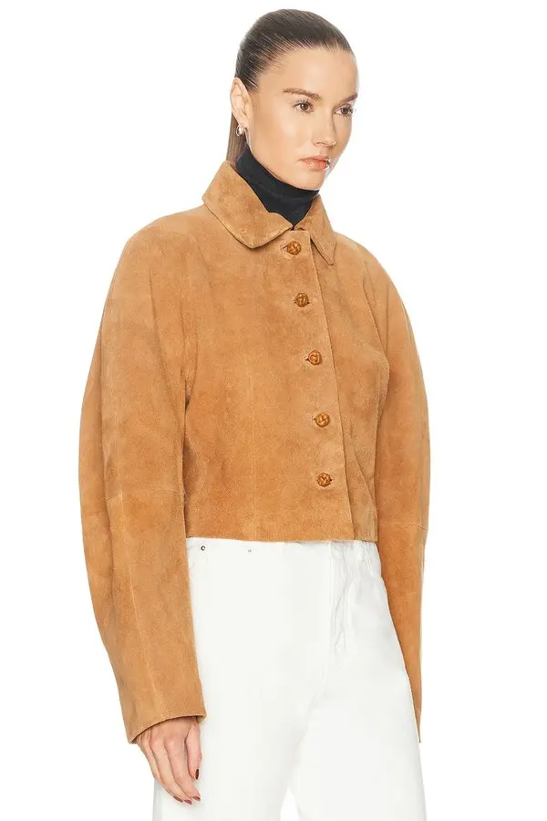 RÓHE Rounded Textured Suede Jacket - Cognac