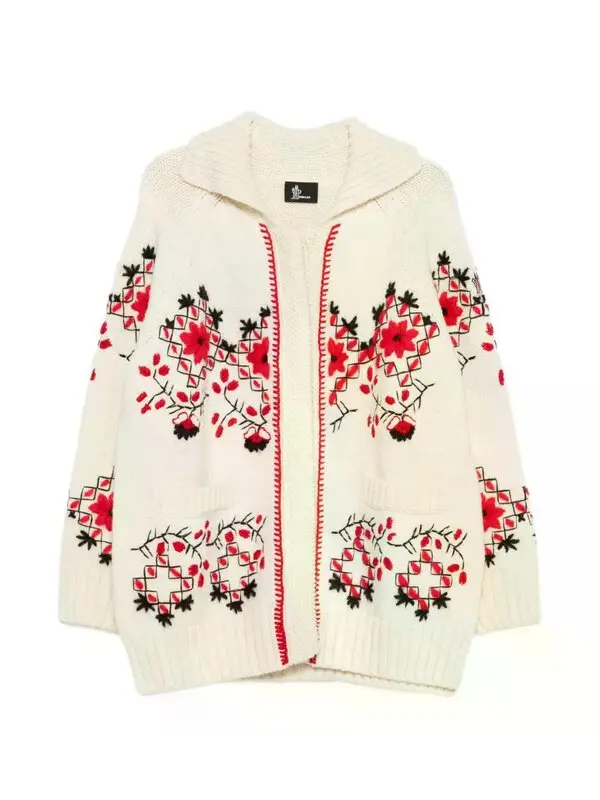 Moncler Floral-detail Cardigan - Neutrals