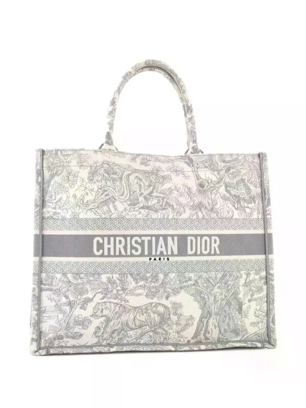 Dior Book Large Tote Bag Embroidered Canvas - Grey