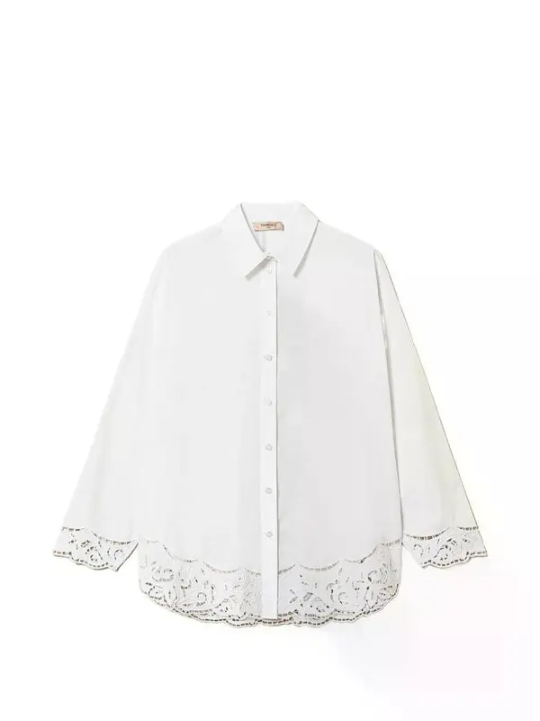 TWINSET Cotton Poplin Shirt With Embroidered Hem And Cuffs