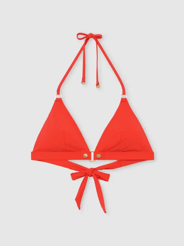 REISS Sandy Triangle Stud-detail Bikini Top - Coral Orange