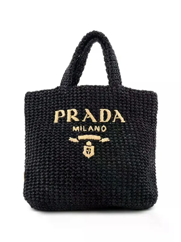 Prada Logo Raffia Small Tote Bag