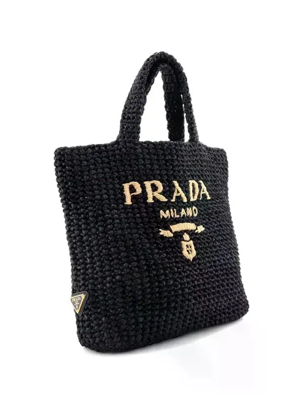 Prada Logo Raffia Small Tote Bag